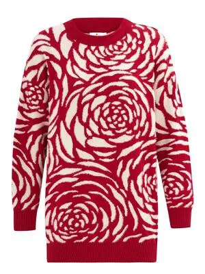 PERALUNA Rose Patterned Knitwear Crew Neck Sweater - Red
