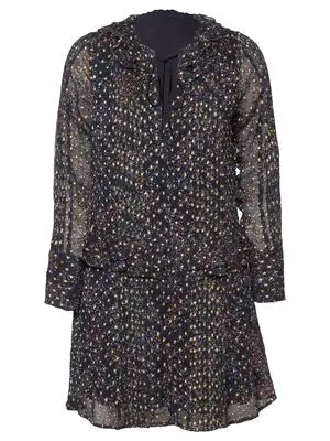 ROSE & NANCY Tara Black Star Print Metallic Polka Dot Mini Dress