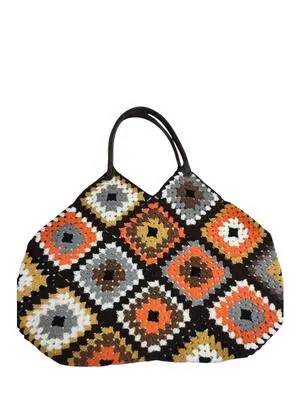 SPRINGMOONATELIER Atelier Grandma Plaid Hand-knitted Bag - Black