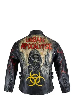ZASTASTUDIO Hand-painted Leather Biker Jacket - Black