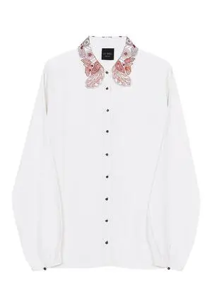 LO NEEL Ami Embroidered Button-up Shirt - White