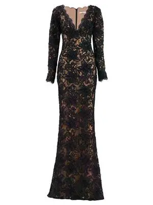 Tadashi Shoji Floral Lace Long-sleeve Maxi Dress - Black