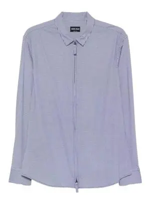 Giorgio Armani Houndstooth-pattern Zip-fastening Shirt - Blue