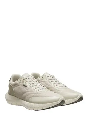 BOSS Running Sneakers With Leather Trims - Light Beige
