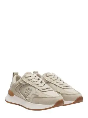 BOSS Suede Sneakers With Monogram - Light Beige