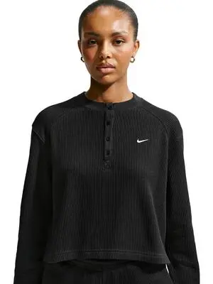 Nike Chill Waffle Oversized Long-sleeve Henley Top - Black