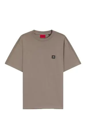 Hugo Relaxed-fit T-shirt In Interlock Cotton With Embroidered Shoulders - Light Brown