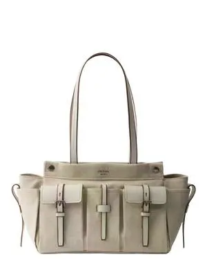 Prada Large Canvas And Leather Tote Bag - Neutrals