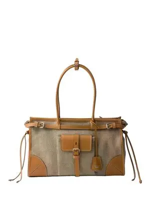 Prada Bonnie Linen And Leather Tote Bag - Neutrals