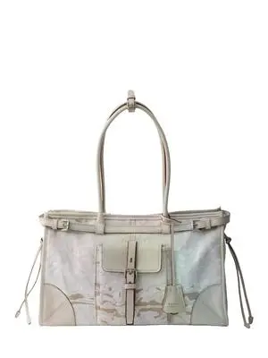 Prada Bonnie Large Printed Linen And Leather Handbag - Neutrals