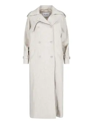 Max Mara Double-breasted Linen Trench Coat - Cream