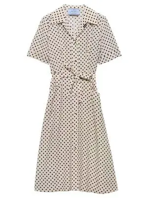 Prada Polka-dot Print Marocain Shirt Dress - Neutrals