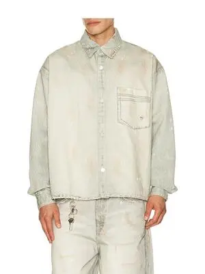 WON HUNDRED Maza Printed Denim Shirt In Blue - Digital Printed