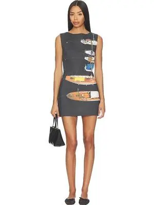 YELLOW THE LABEL Sleeveless Linen Dress With Nautical Print - Sails