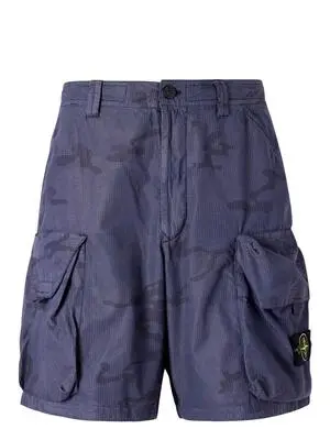Stone Island Camouflage Straight-leg Ripstop Cotton-blend Shorts - Blue