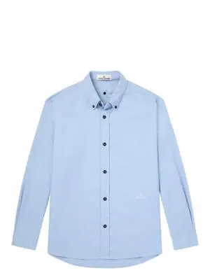 Stone Island Button-down Collar Logo-embroidered Organic Cotton-tela Shirt - Blue
