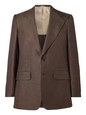 Husbands Wool And Linen-blend Twill Suit Jacket - Brown