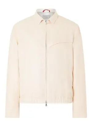 Brunello Cucinelli Herringbone Wool, Silk And Linen-blend Blouson Jacket - Neutrals