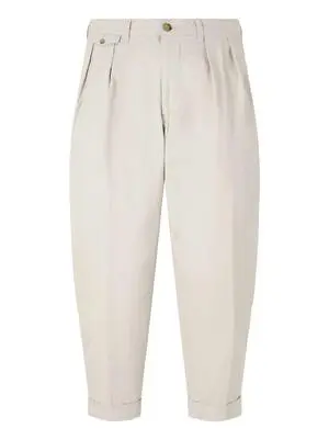 BEAMS Beams Plus Tapered Pleated Cotton-Blend Twill Trousers Ecru