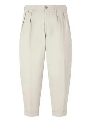 BEAMS Two-pleat Tapered Cotton-blend Twill Trousers - Neutrals