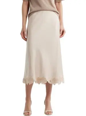KOBI HALPERIN Lace Detail Satin Slip Skirt