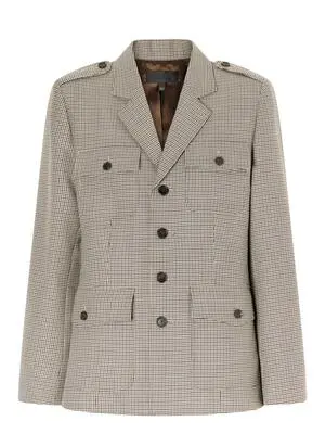 NILI LOTAN Hazel Houndstooth Wool Jacket Light Brown