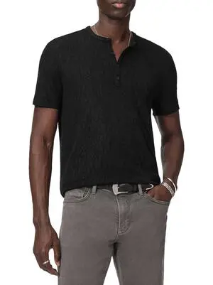 John Varvatos Egon Texture Knit Short Sleeve Henley - Black