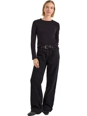 BRODIE CASHMERE Long Sleeve Cotton Crew Neck T-shirt - Black