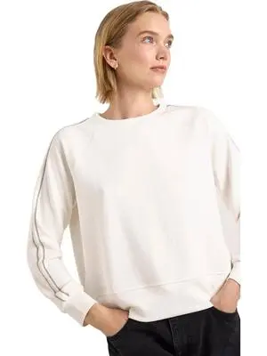 BRODIE CASHMERE Bead Trim Jersey Crew Neck Sweatshirt - Ivory