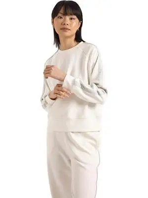 BRODIE CASHMERE Stripe Sleeve Crew Neck Sweatshirt - Ivory
