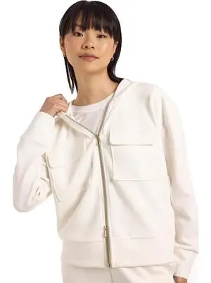 BRODIE CASHMERE Patch Pocket Jersey Full Zip Hoodie - Ivory