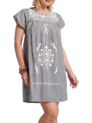 FRANCES VALENTINE Camila Mini Dress Gingham - Navy/oyster