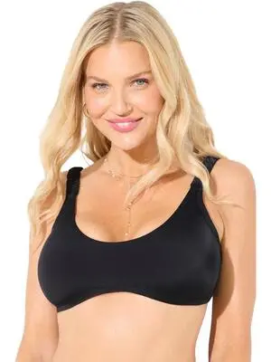 SWIMSUITS FOR ALL Shirred Scoop Neck Bikini Top - Black