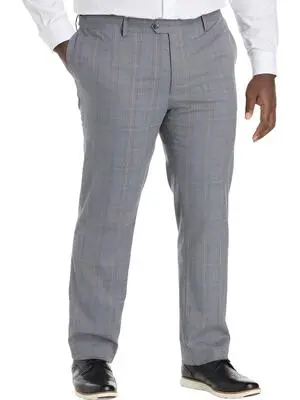 OAK HILL BY DXL Big & Tall Waist-relaxer Plaid Dress Pants - Grey