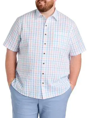 OAK HILL BY DXL Big & Tall Medium Plaid Seersucker Sport Shirt - White Multi