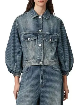 ALLSAINTS Luca Stripe Denim Jacket - Titan Blue
