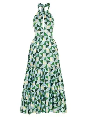 CRISTIANO MARCHELI Anna Printed Silk-blend Halterneck Maxi Dress - Green