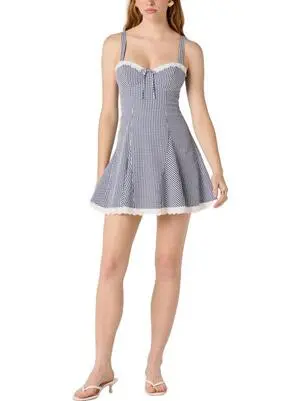 Astr The Label Nicolette Lace & Gingham Minidress - Navy Gingham