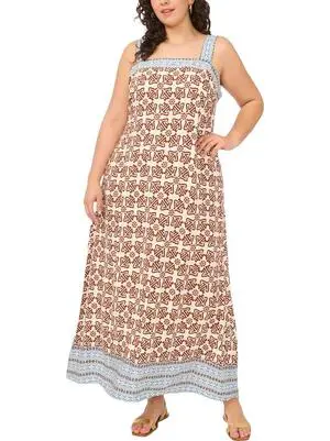 Vince Camuto Printed Smock Back Maxi Dress Rust 242