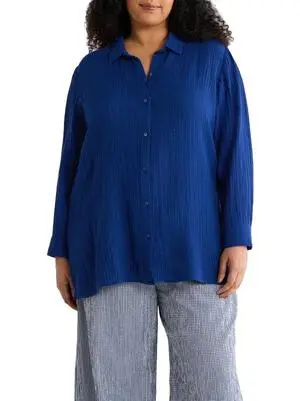Eileen Fisher Classic Collar Organic Cotton Button-up Shirt - Deep Dive