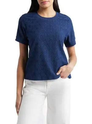 CITY BLUES Eyelet T-shirt - Navy