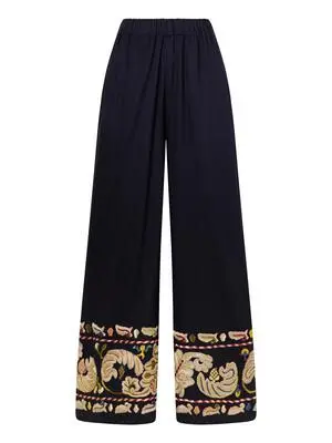BODE BODE Embroidered Cotton-Blend Flared Pants Black