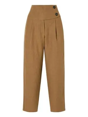 Le Kasha High-rise Pleated Linen Straight-leg Pants - Brown