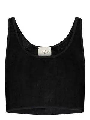 Le Kasha Tahta" Cropped Linen Gauze Top - Black