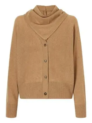 Le Kasha Lyss Organic Cashmere Cardigan With Detachable Scarf - Brown