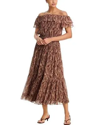 Paige Alistar Off-the-shoulder Midi Dress - Oak Multi