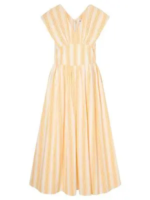 Rosie Assoulin Gathered Striped Cotton-taffeta Midi Dress - Orange