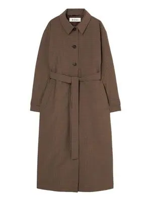 RÓHE Technical Check Belted Stretch Nylon Coat - Brown Multi Check