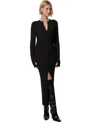 Karen Millen Button-through Ribbed Maxi Dress - Black