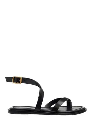REFORMATION Flat Ankle-strap Sandal - Black Leather